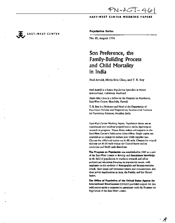 (PDF) Son Preference, the Family-building Process and Child Mortality ...