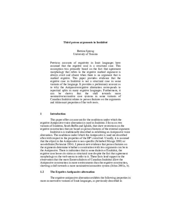 (PDF) Third person arguments in Inuktitut