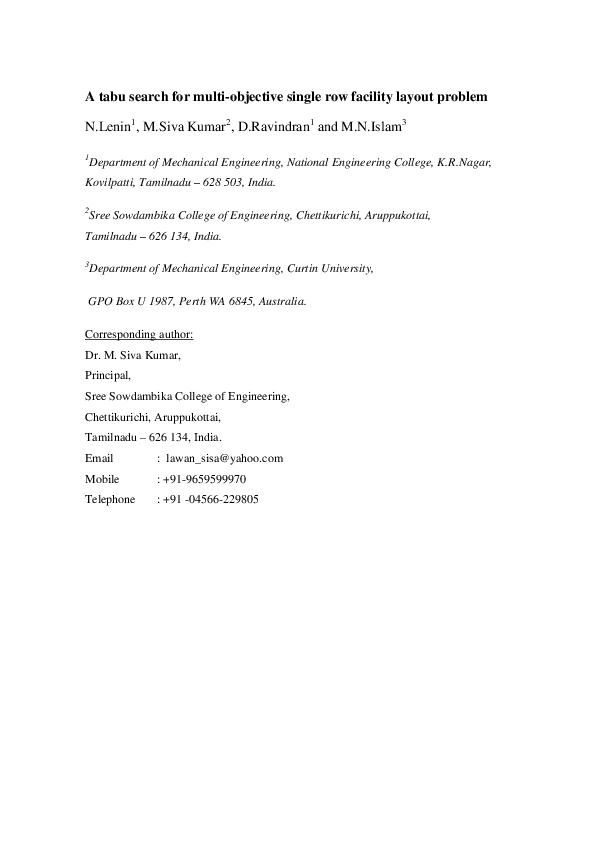 (PDF) A Tabu Search for Multi-Objective Single Row Facility Layout Problem