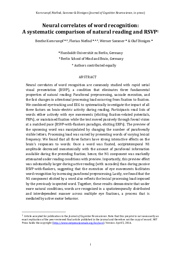 (PDF) Neural Correlates of Word Recognition: A Systematic Comparison of ...
