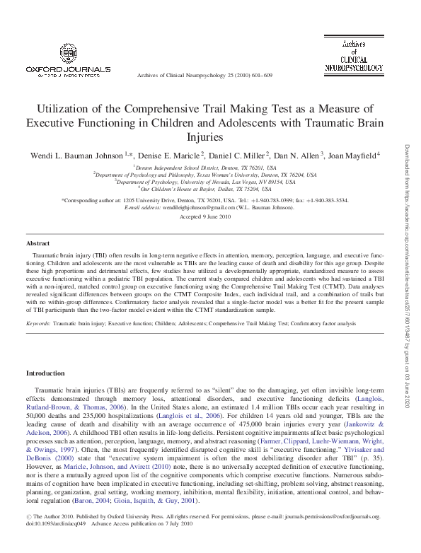 (PDF) Utilization of the Comprehensive Trail Making Test as a Measure ...