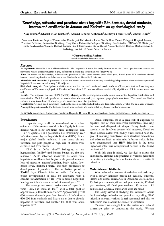 (PDF) Knowledge, attitudes and practices about hepatitis B in dentists, dental students,interns ...