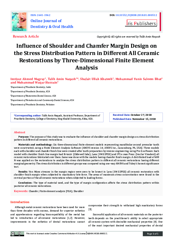 (PDF) Influence of Shoulder and Chamfer Margin Design on the Stress ...