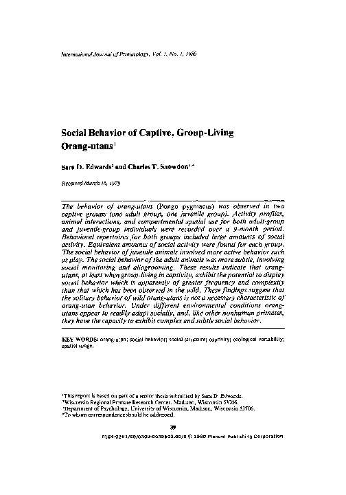 (PDF) Social behavior of captive, group-living Orangutans