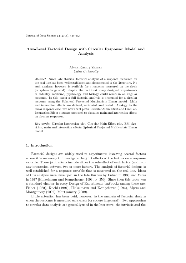 (PDF) Two-Level Factorial Design with Circular Response: Model and Analysis