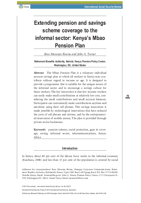 (PDF) Extending pension and savings scheme coverage to the informal ...
