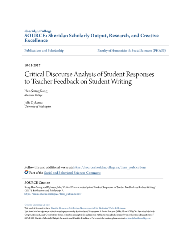 (PDF) Critical Discourse Analysis of Student Responses to Teacher ...
