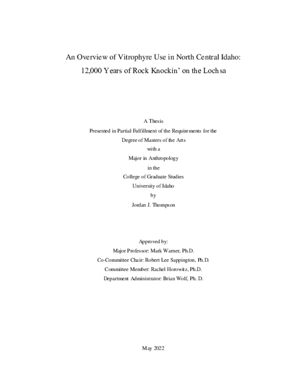 (PDF) An Overview of Vitrophyre Use in North Central Idaho: 12,000 ...