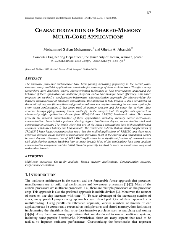 (PDF) Characterization of Shared-Memory Multi-Core Applications