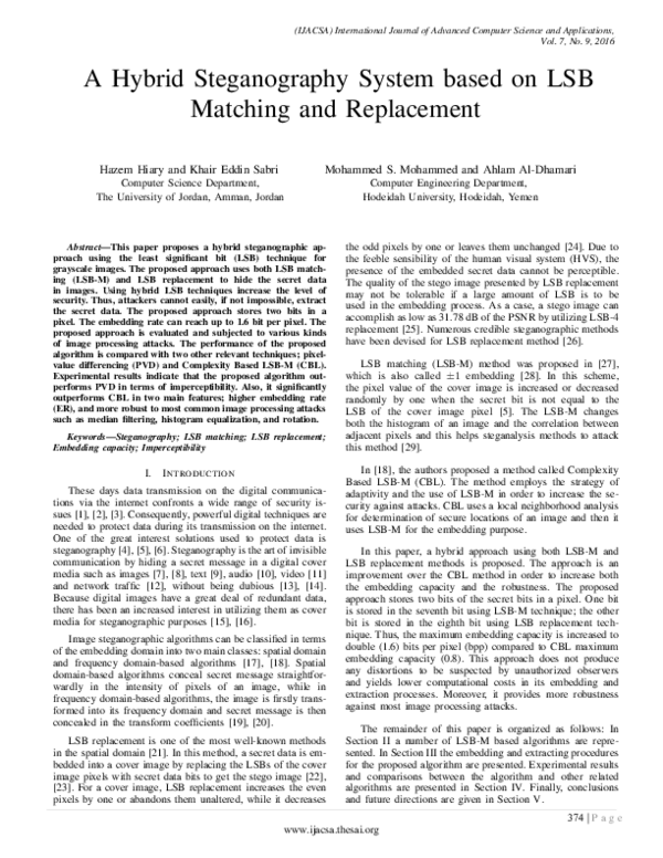 (PDF) A Hybrid Steganography System based on LSB Matching and Replacement