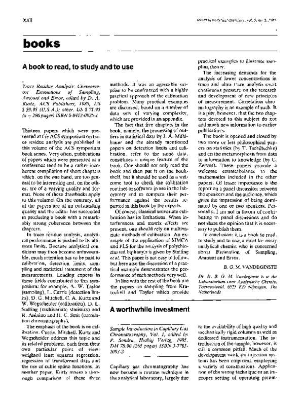 (PDF) Trace residue analysi: chemometric estimations of sampling ...