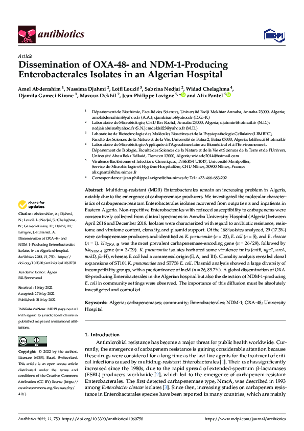 (PDF) Dissemination of OXA-48- and NDM-1-Producing Enterobacterales ...