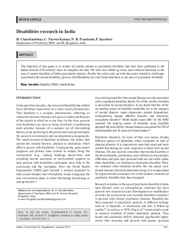 (PDF) Disabilities research in India