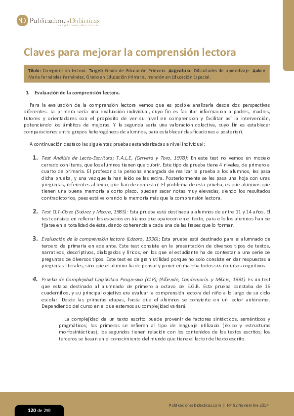 (PDF) Claves para mejorar la comprensión lectora