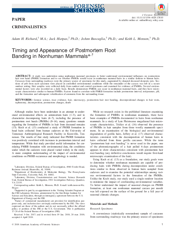 (PDF) Timing and Appearance of Postmortem Root Banding in Nonhuman Mammals