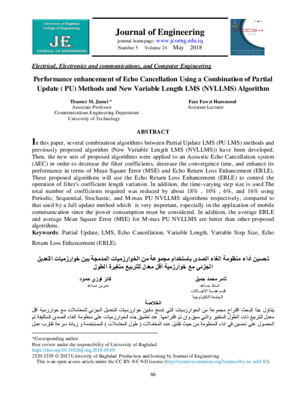 Pdf Performance Enhancement Of Echo Cancellation Using A Combination Of Partial Update Pu