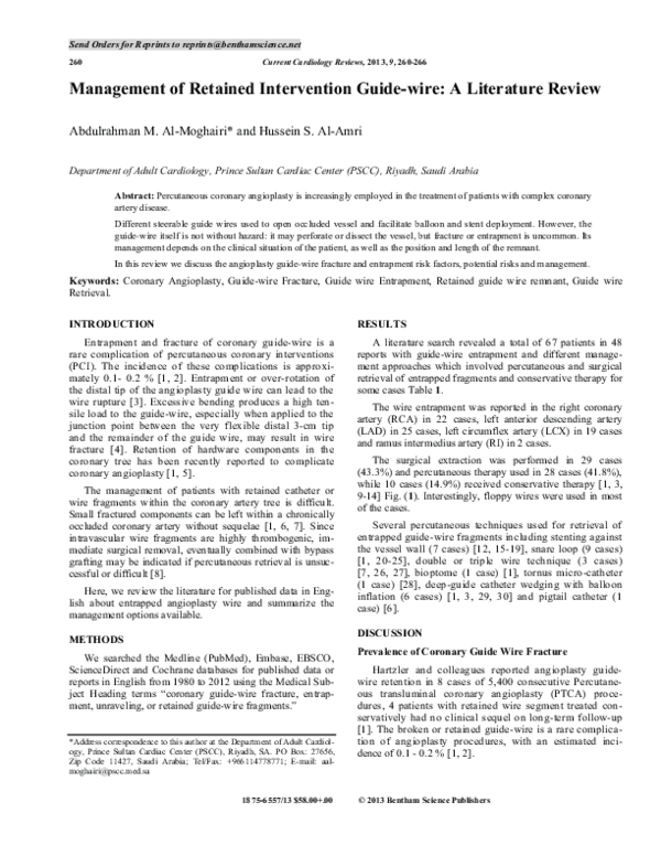 (PDF) Management of Retained Intervention Guide-wire: A Literature Review