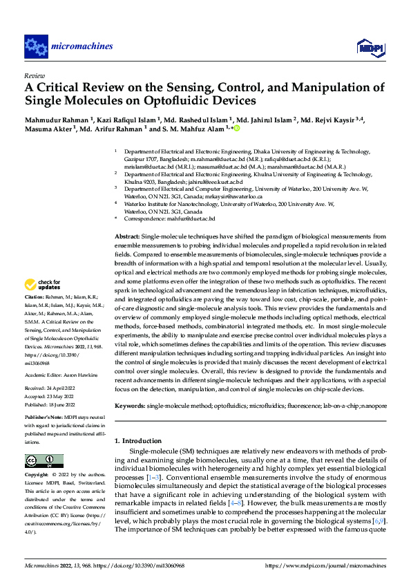 (PDF) A Critical Review on the Sensing, Control, and Manipulation of ...