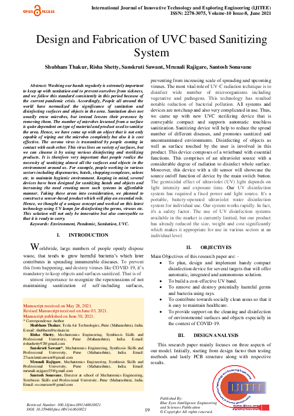 (PDF) Design and Fabrication of UVC based Sanitizing System