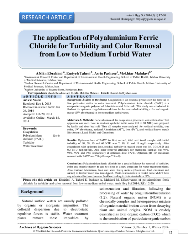 (PDF) The application of Polyaluminium Ferric Chloride for Turbidity ...