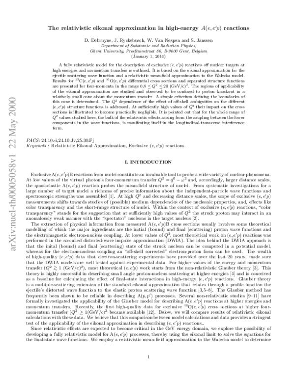 (PDF) Relativistic eikonal approximation in high-energy A(e,e′p) reactions