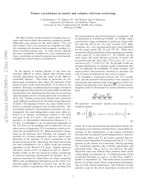 (PDF) Tensor correlations in nuclei and exclusive electron scattering ...