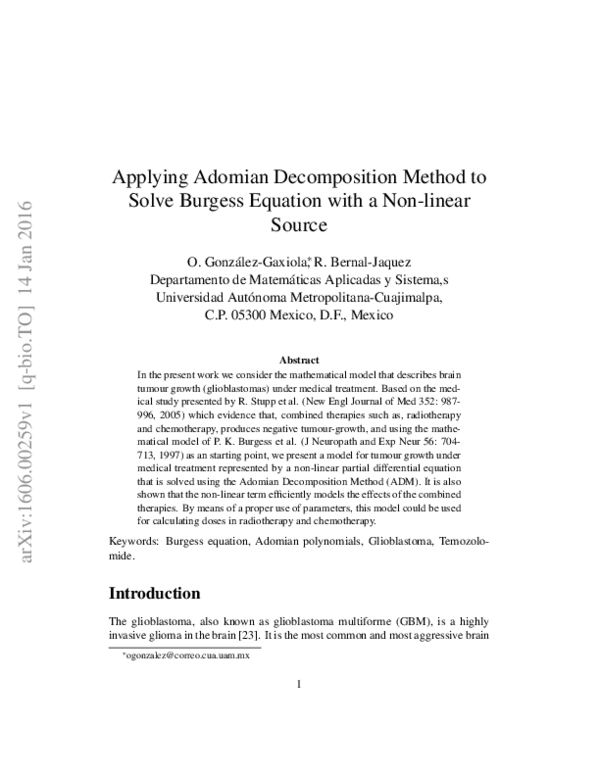(PDF) Applying Adomian Decomposition Method to Solve Burgess Equation with a Non-linear Source