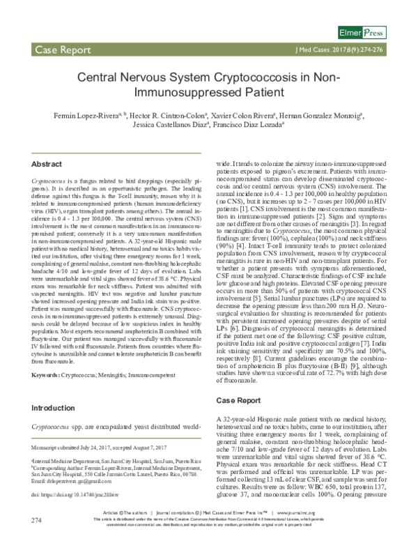 Central Nervous System Cryptococcosis in Non-Immunosuppressed Patient