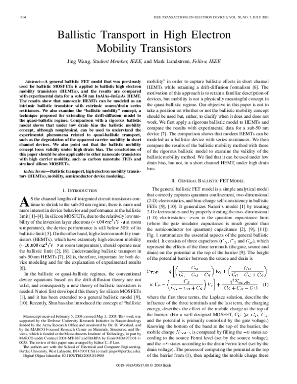 (PDF) Ballistic transport in high electron mobility transistors