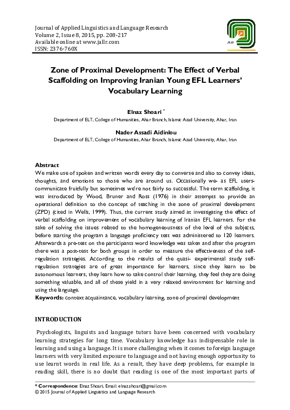 (PDF) Zone of Proximal Development: The Effect of Verbal Scaffolding on ...