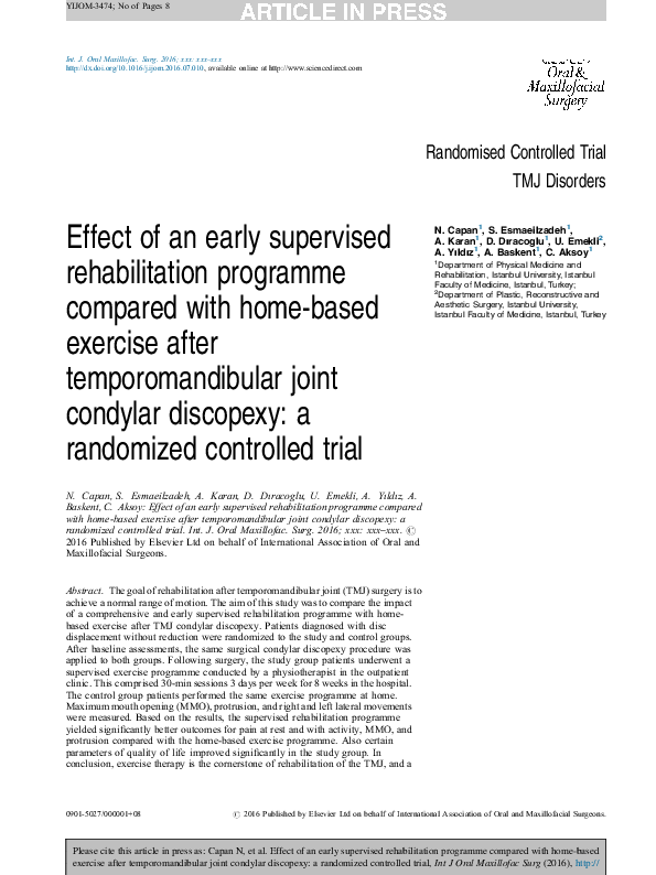 (PDF) Effect of an early supervised rehabilitation programme compared ...