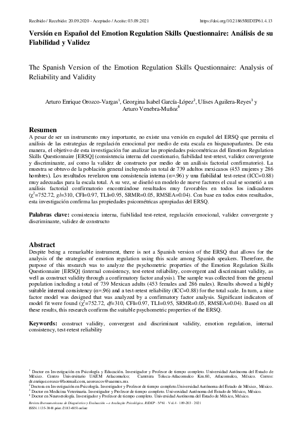 (PDF) Versión en Español del Emotion Regulation Skills Questionnaire ...