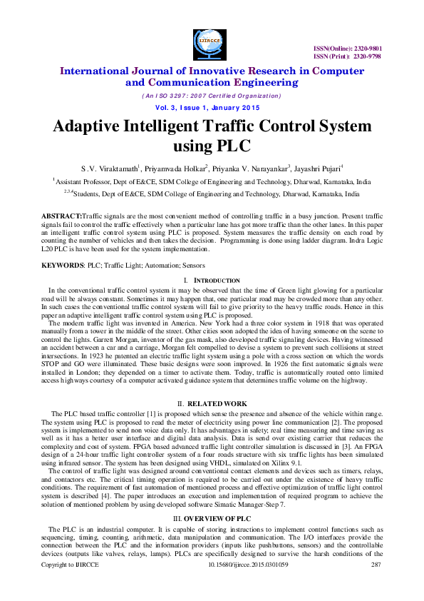 (PDF) Intelligent traffic control system using PLC