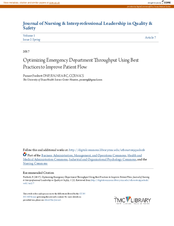 (PDF) Optimizing Emergency Department Throughput Using Best Practices to Improve Patient Flow ...