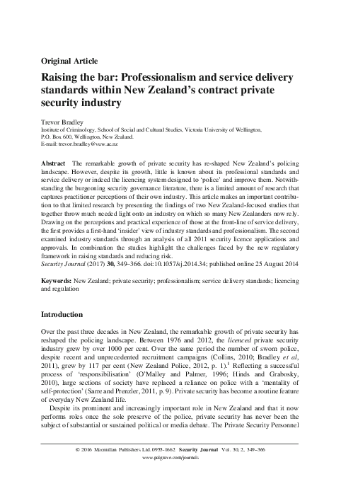 (PDF) Raising the bar: Professionalism and service delivery standards ...