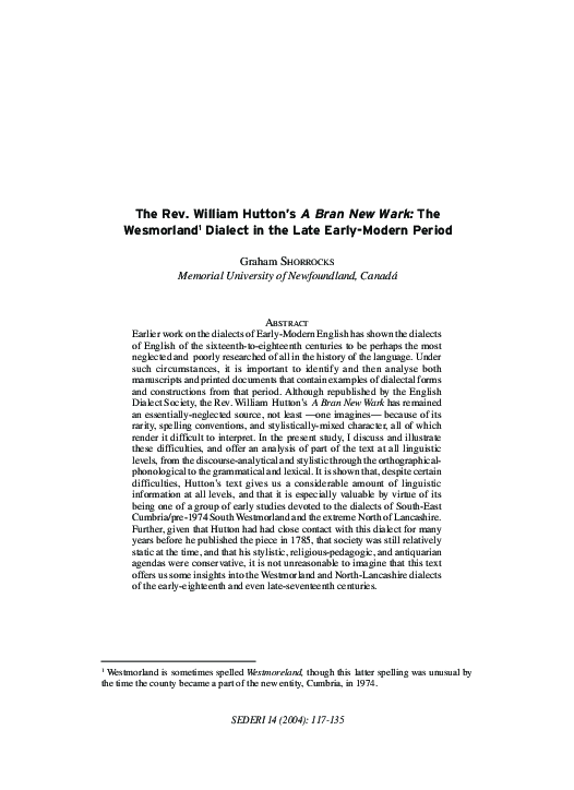 (PDF) The Rev. William Hutton's A Bran New Wark: the Westmorland ...