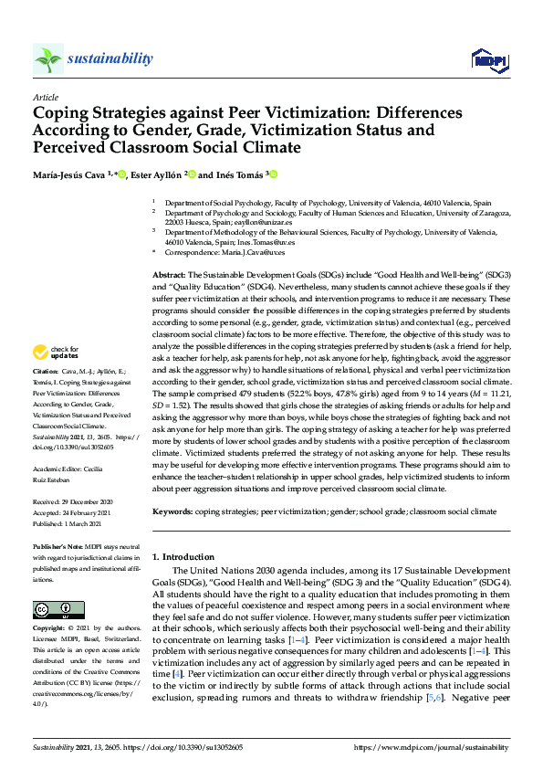 (PDF) Coping Strategies against Peer Victimization: Differences ...