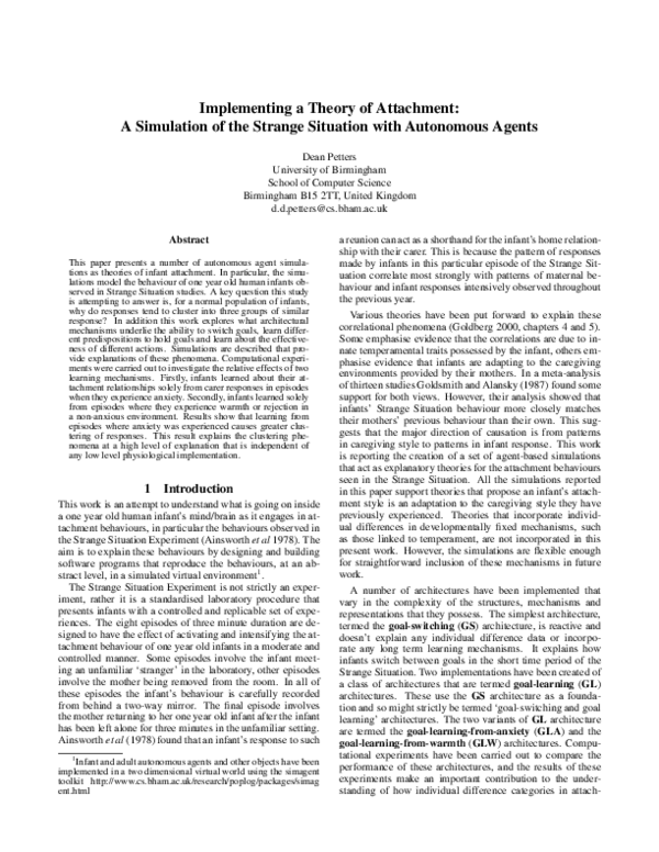 (PDF) Implementing a Theory of Attachment: A Simulation of the Strange Situation with Autonomous ...