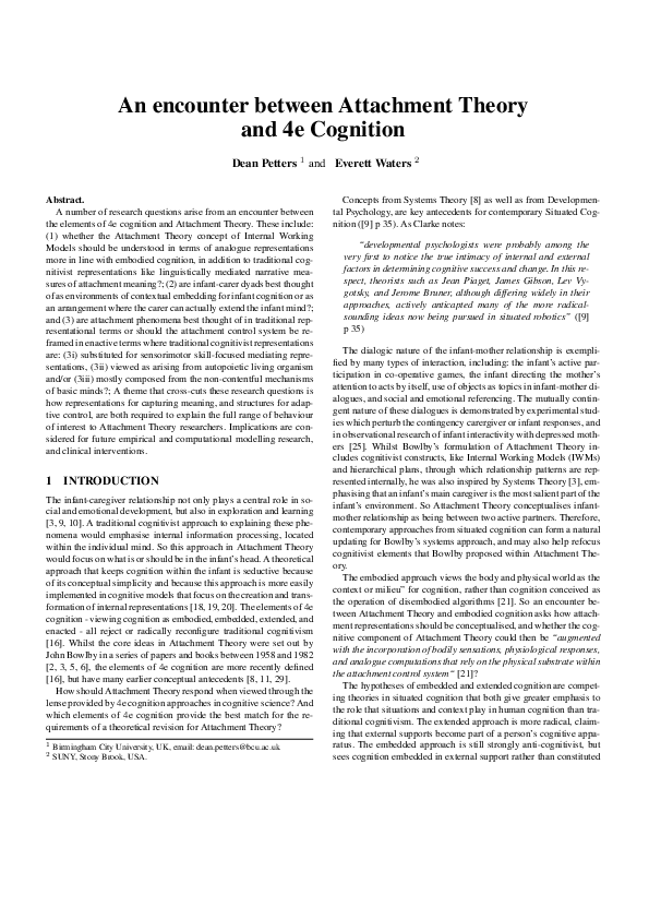 (PDF) An encounter between Attachment Theory and 4e Cognition