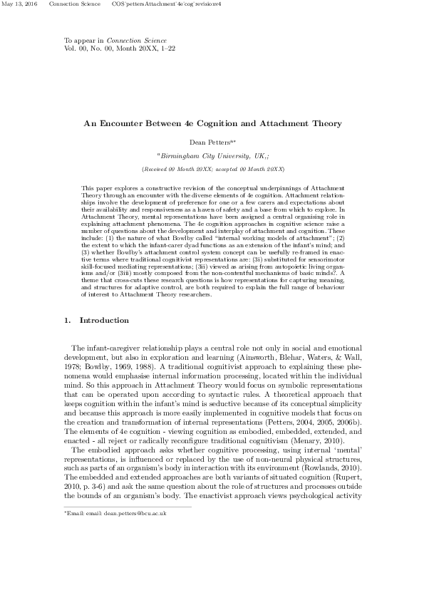 (PDF) An encounter between 4e cognition and attachment theory