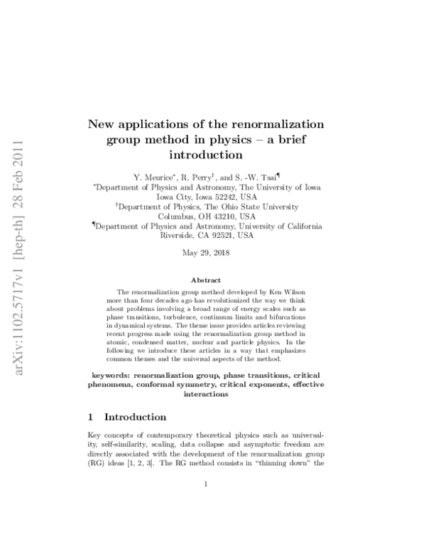 (PDF) New applications of the renormalization group method in physics: a brief introduction