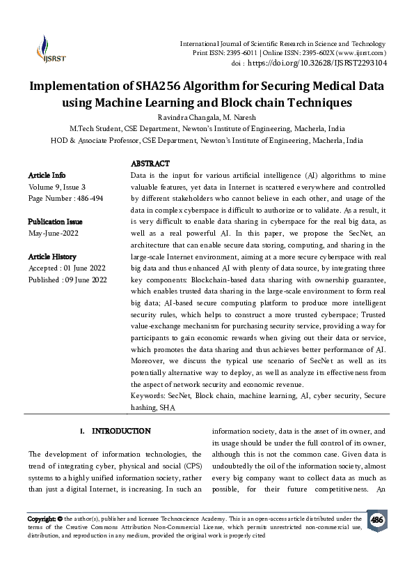 (PDF) Implementation of SHA256 Algorithm for Securing Medical Data using Machine Learning and ...