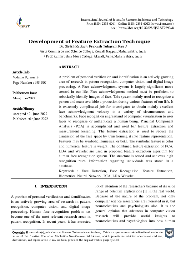 Pdf Development Of Feature Extraction Technique
