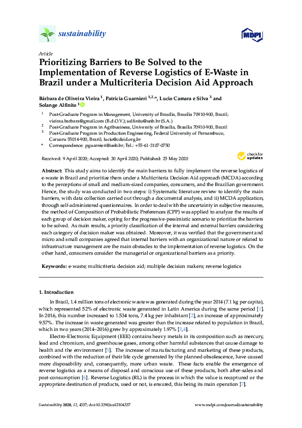 (PDF) Prioritizing Barriers to Be Solved to the Implementation of Reverse Logistics of E-Waste ...