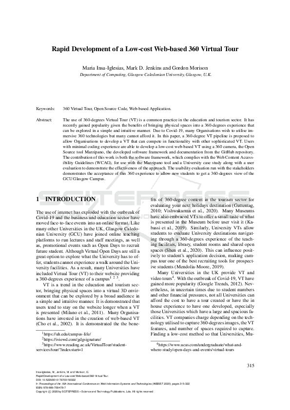 (PDF) Rapid Development of a Low-cost Web-based 360 Virtual Tour