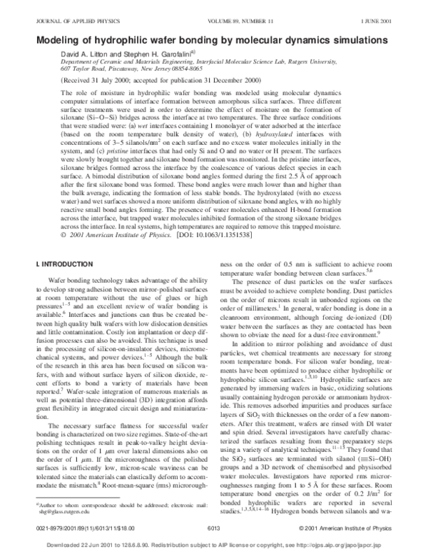 (PDF) Modeling of hydrophilic wafer bonding by molecular dynamics ...