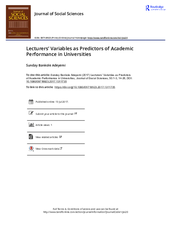 (PDF) Lecturers’ Variables as Predictors of Academic Performance in ...