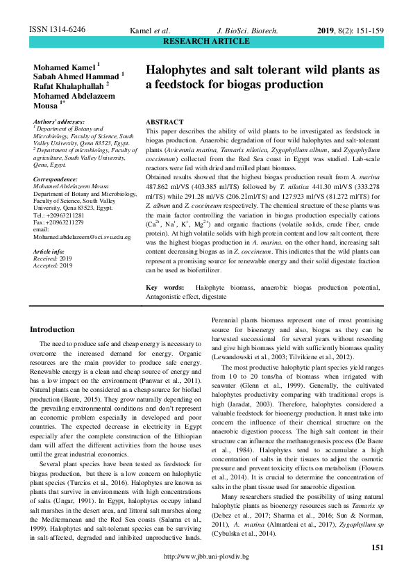 (PDF) Halophytes and salt tolerant wild plants as a feedstock for ...