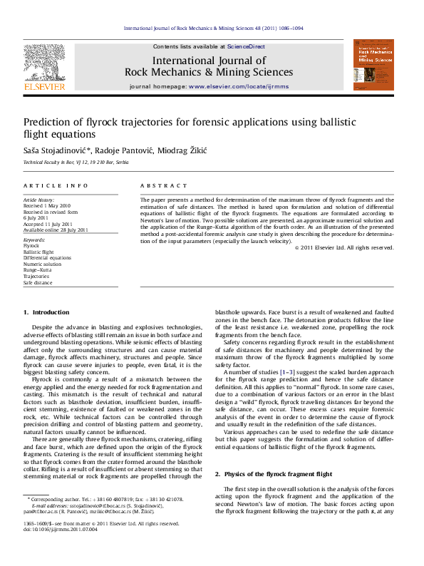 (PDF) Prediction of flyrock trajectories for forensic applications using ballistic flight equations