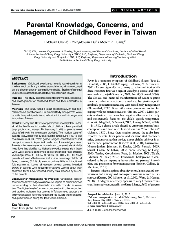 (PDF) Parental Knowledge, Concerns, and Management of Childhood Fever ...